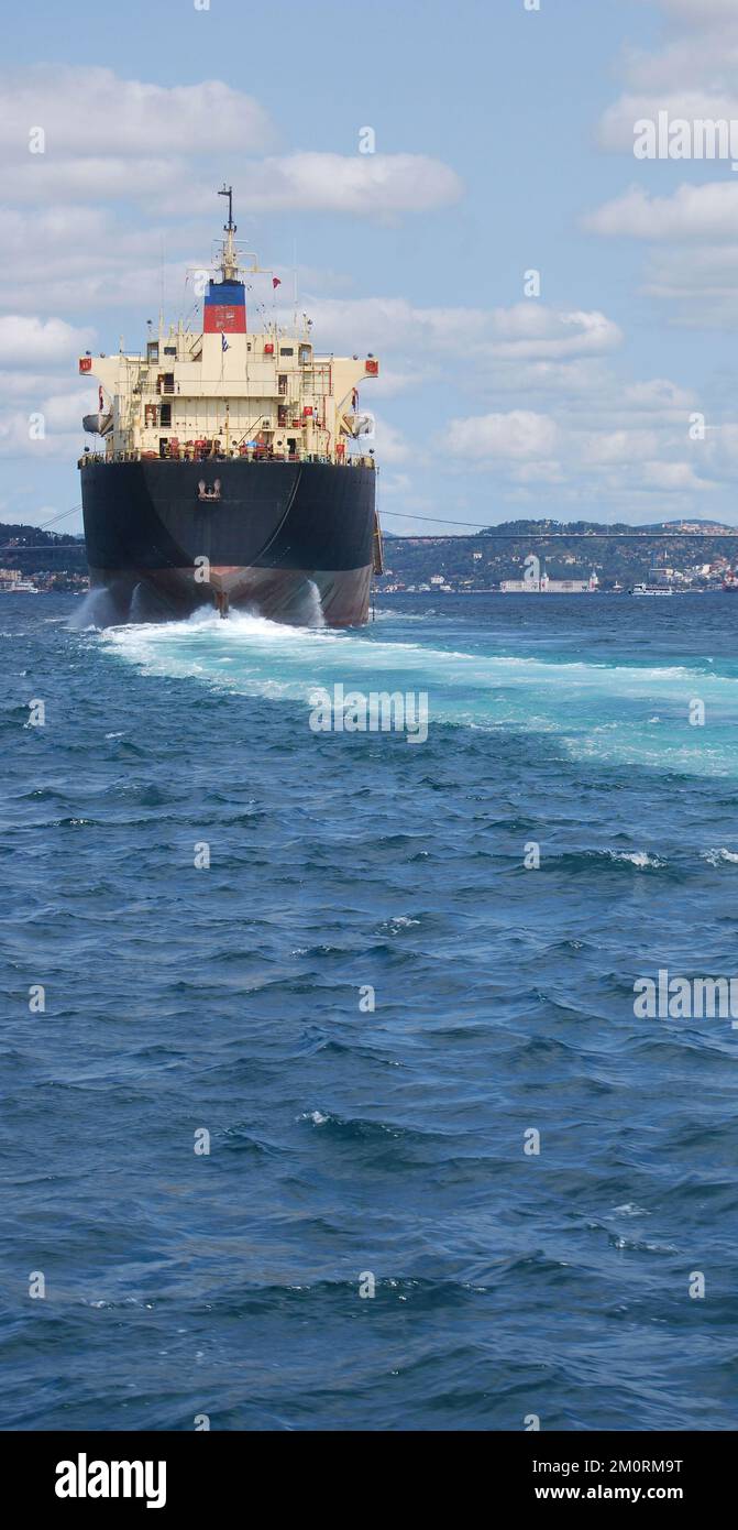 Large cargo ship, cargo ship carrying containers, engaged in ...