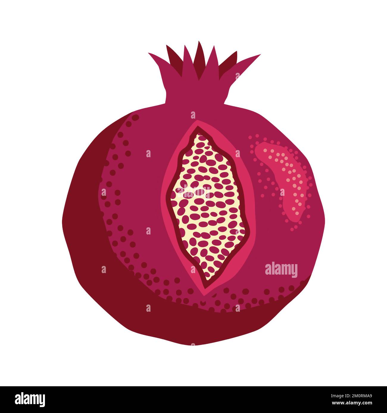 Pomegranate whole and pieces, cut with seeds. Stylized juicy fruit ...
