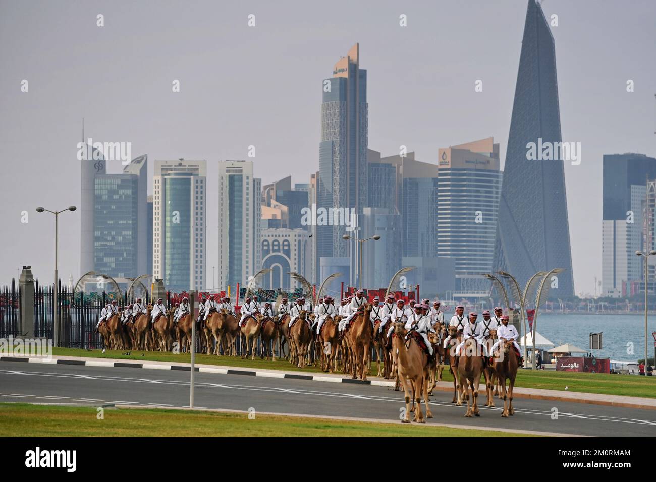 Impressions from Doha/Qatar on December 7th, 2022. Mounted camel guards ...