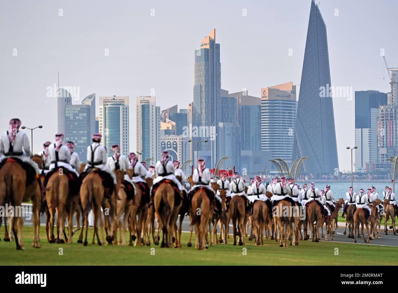 Impressions from Doha/Qatar on December 7th, 2022. Mounted camel guards ...