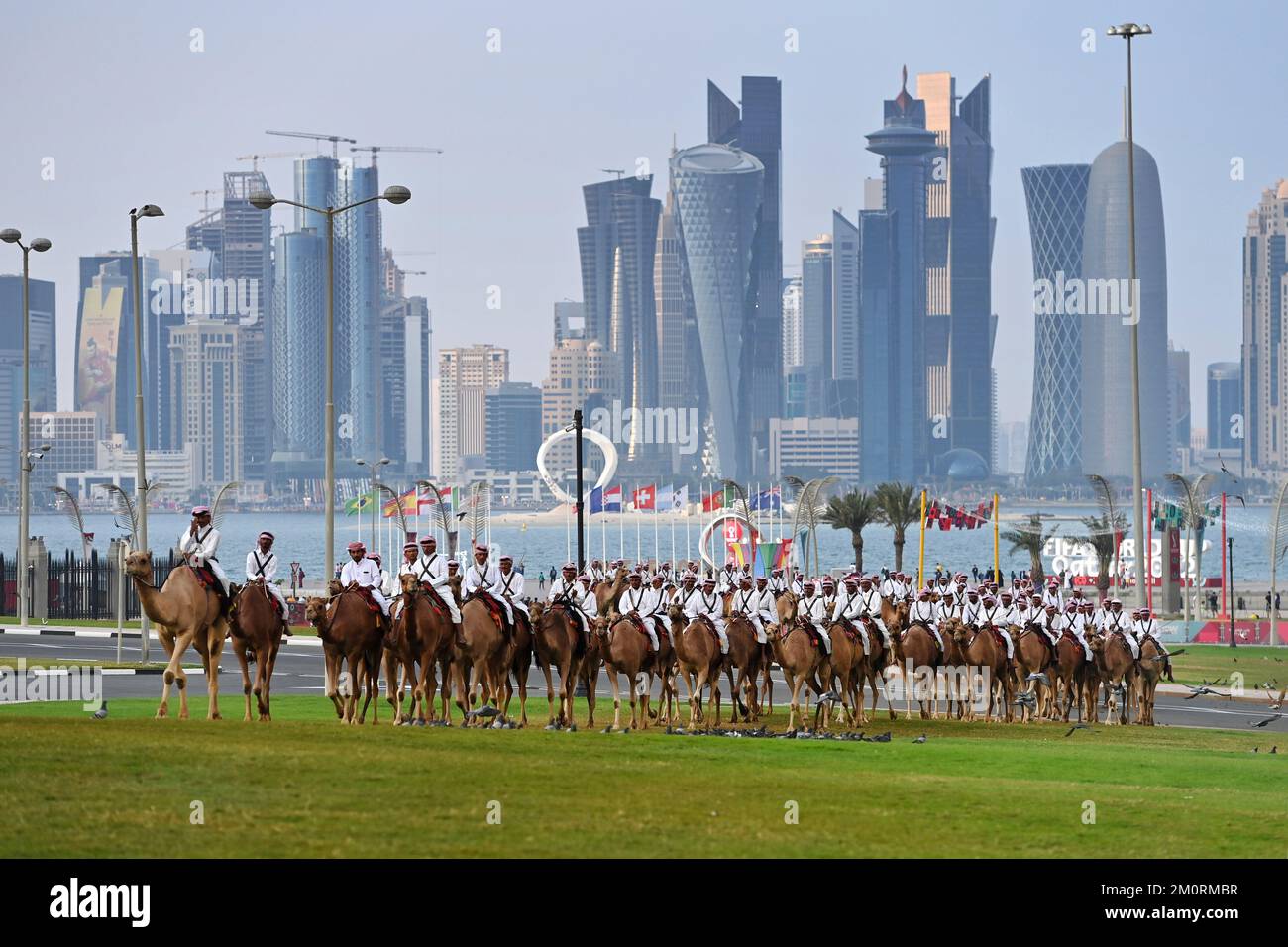 Impressions from Doha/Qatar on December 7th, 2022. Mounted camel guards ...