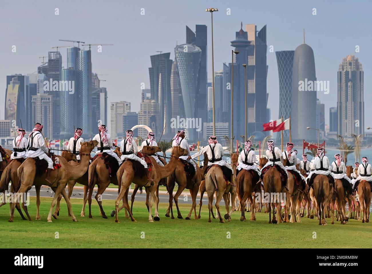 Impressions from Doha/Qatar on December 7th, 2022. Mounted camel guards ...