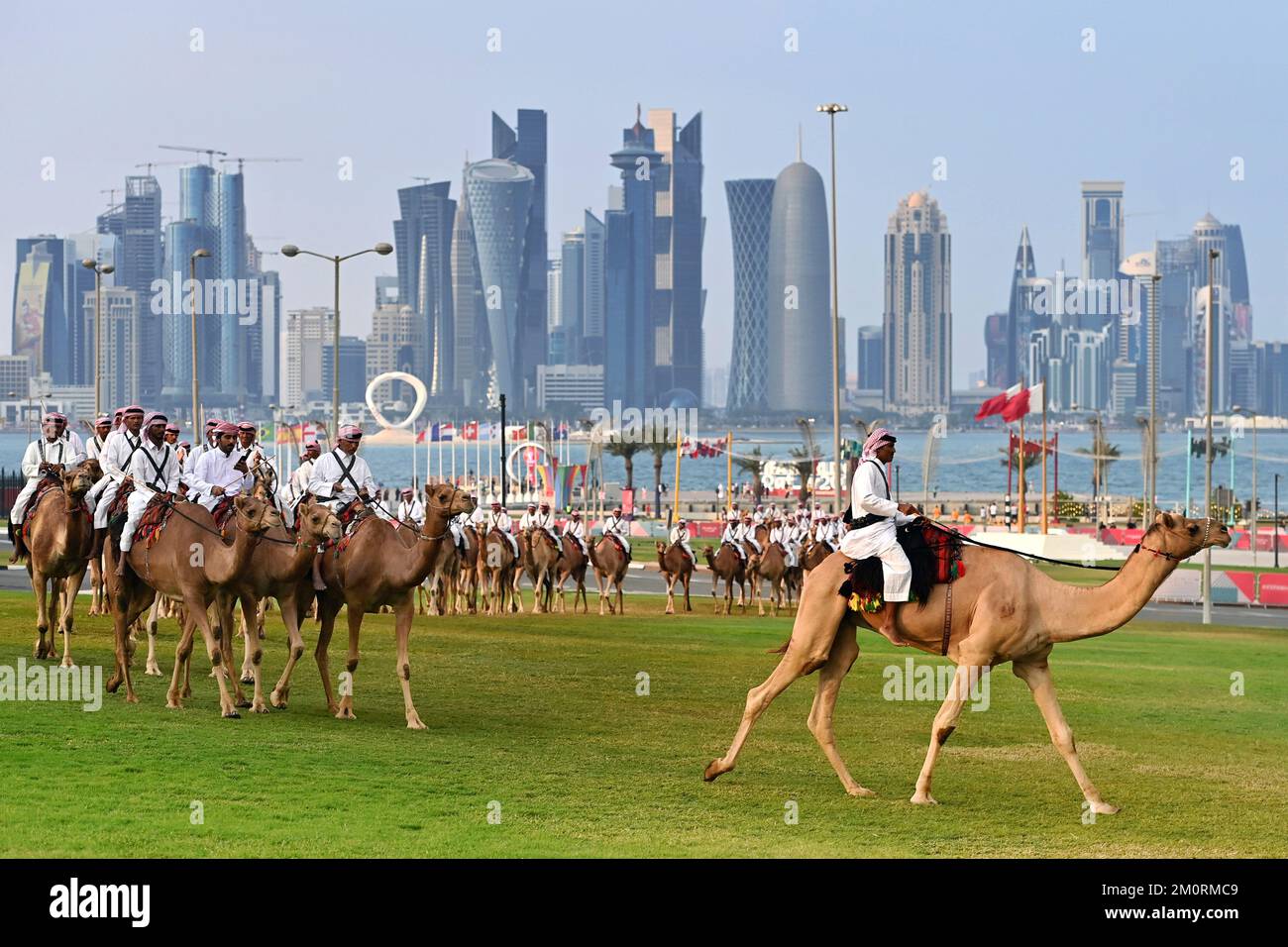 Impressions from Doha/Qatar on December 7th, 2022. Mounted camel guards ...