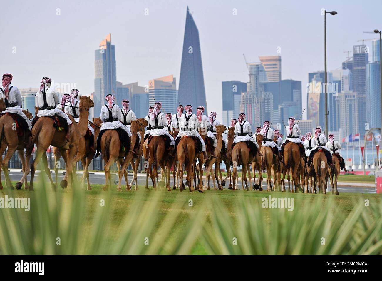 Impressions from Doha/Qatar on December 7th, 2022. Mounted camel guards ...