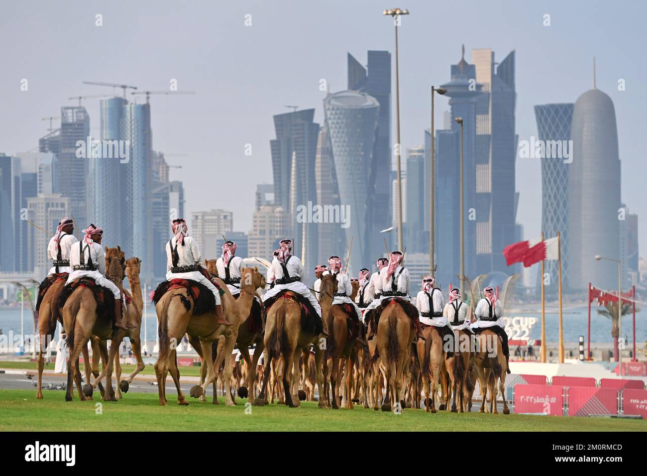 Impressions from Doha/Qatar on December 7th, 2022. Mounted camel guards ...