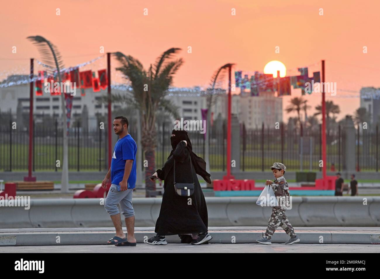 Impressions from Doha/Qatar on December 7th, 2022. Arab family, woman ...