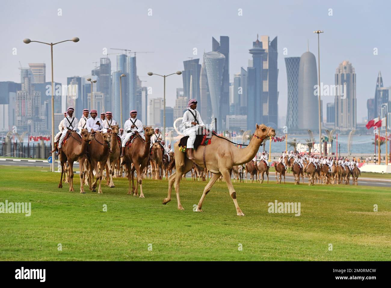 Impressions from Doha/Qatar on December 7th, 2022. Mounted camel guards ...