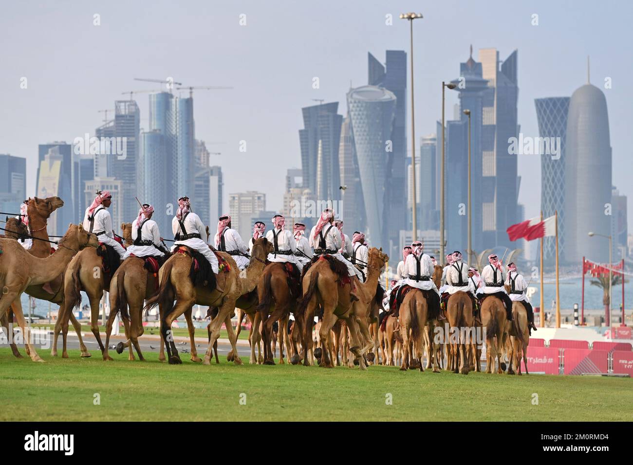 Impressions from Doha/Qatar on December 7th, 2022. Mounted camel guards ...