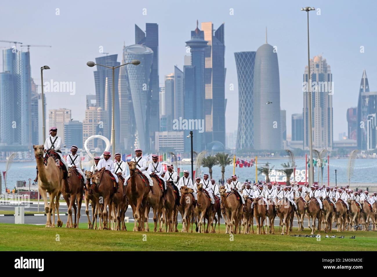 Impressions from Doha/Qatar on December 7th, 2022. Mounted camel guards ...
