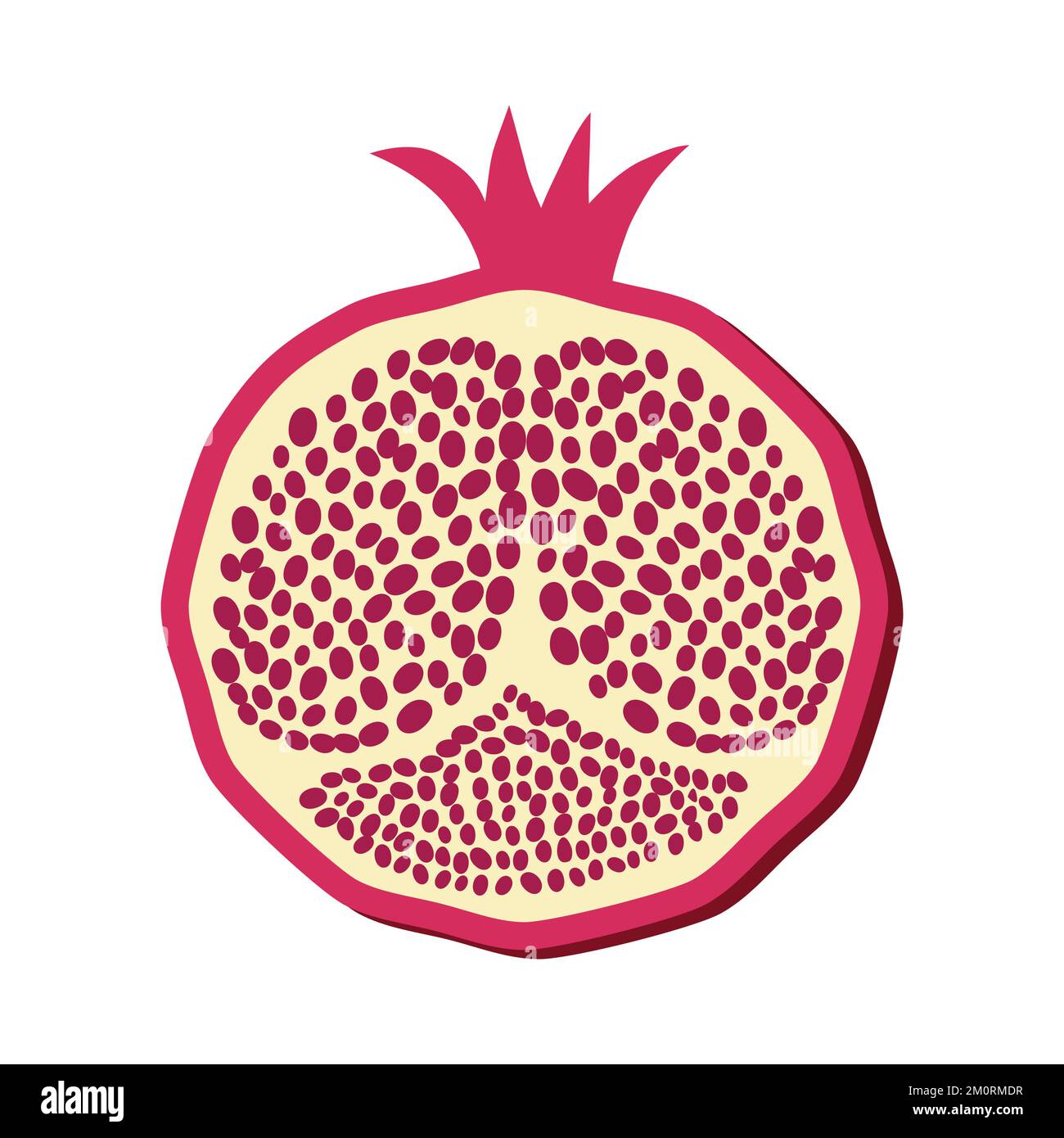 Pomegranate whole and pieces, cut with seeds. Stylized juicy fruit ...