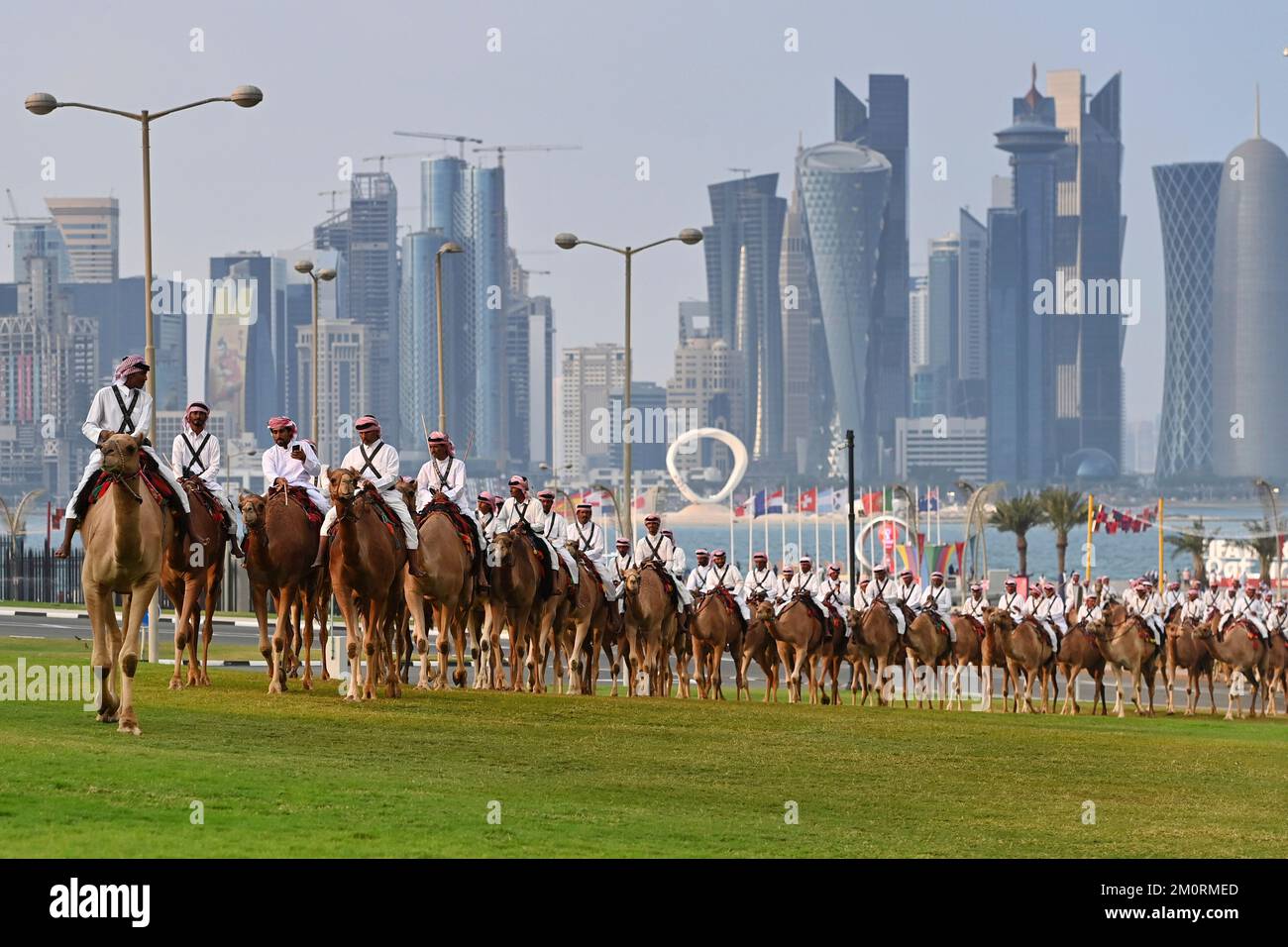 Impressions from Doha/Qatar on December 7th, 2022. Mounted camel guards ...