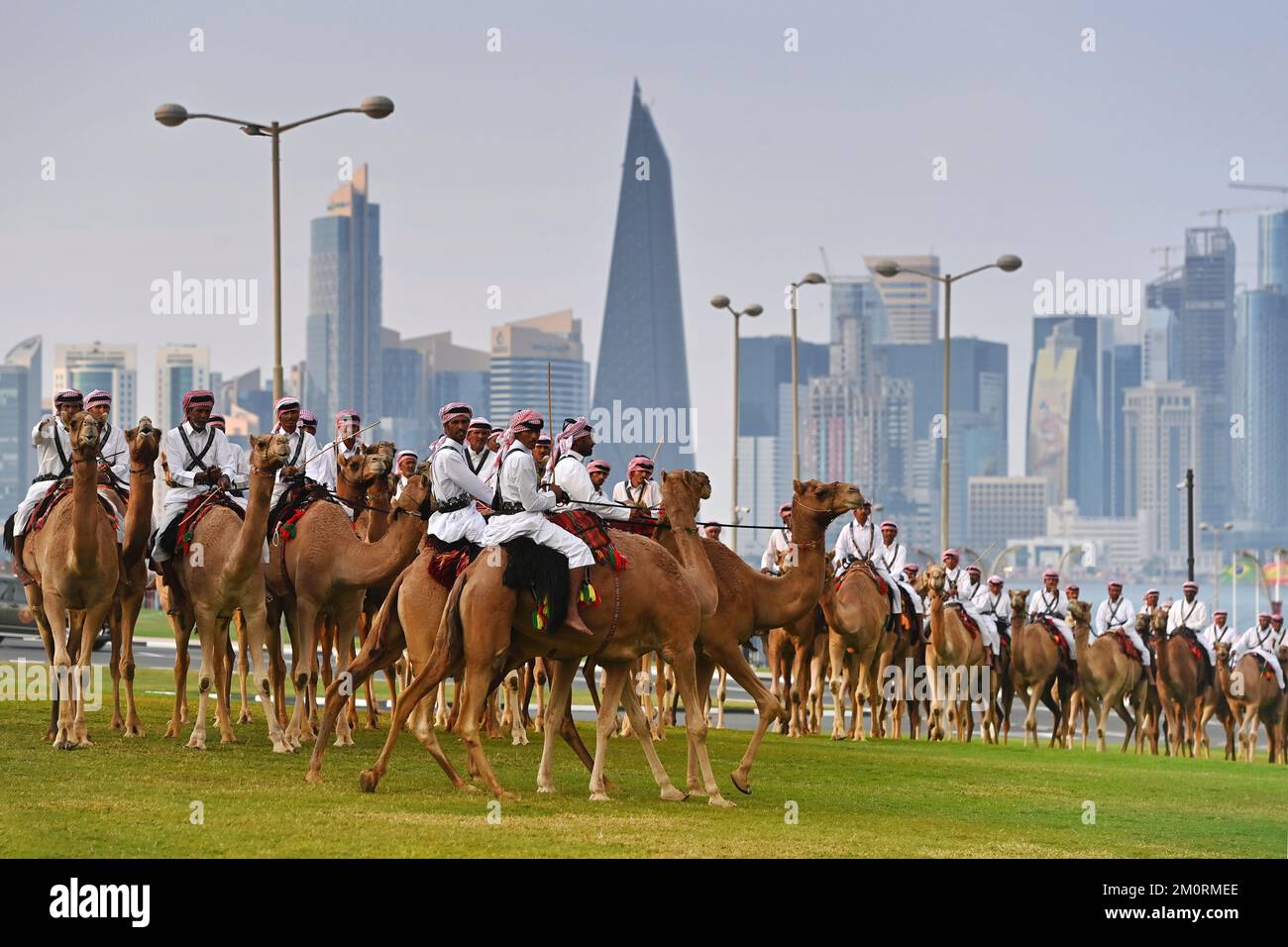 Impressions from Doha/Qatar on December 7th, 2022. Mounted camel guards ...