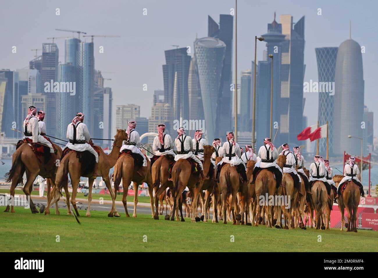 Impressions from Doha/Qatar on December 7th, 2022. Mounted camel guards ...