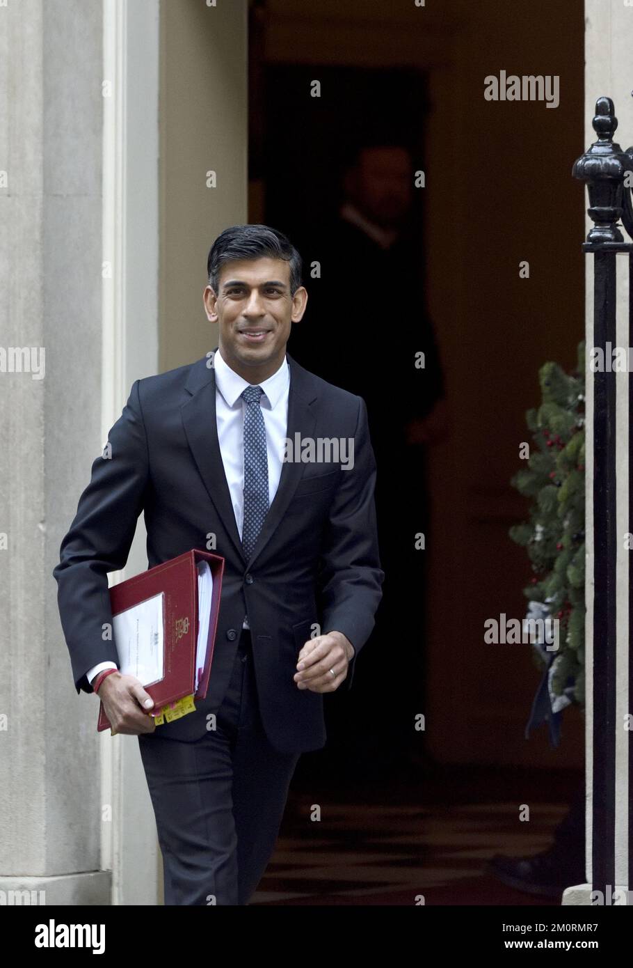 Rishi Sunak MP - British Prime Minister - leaving 10 Downing Street with a prepared file for ...