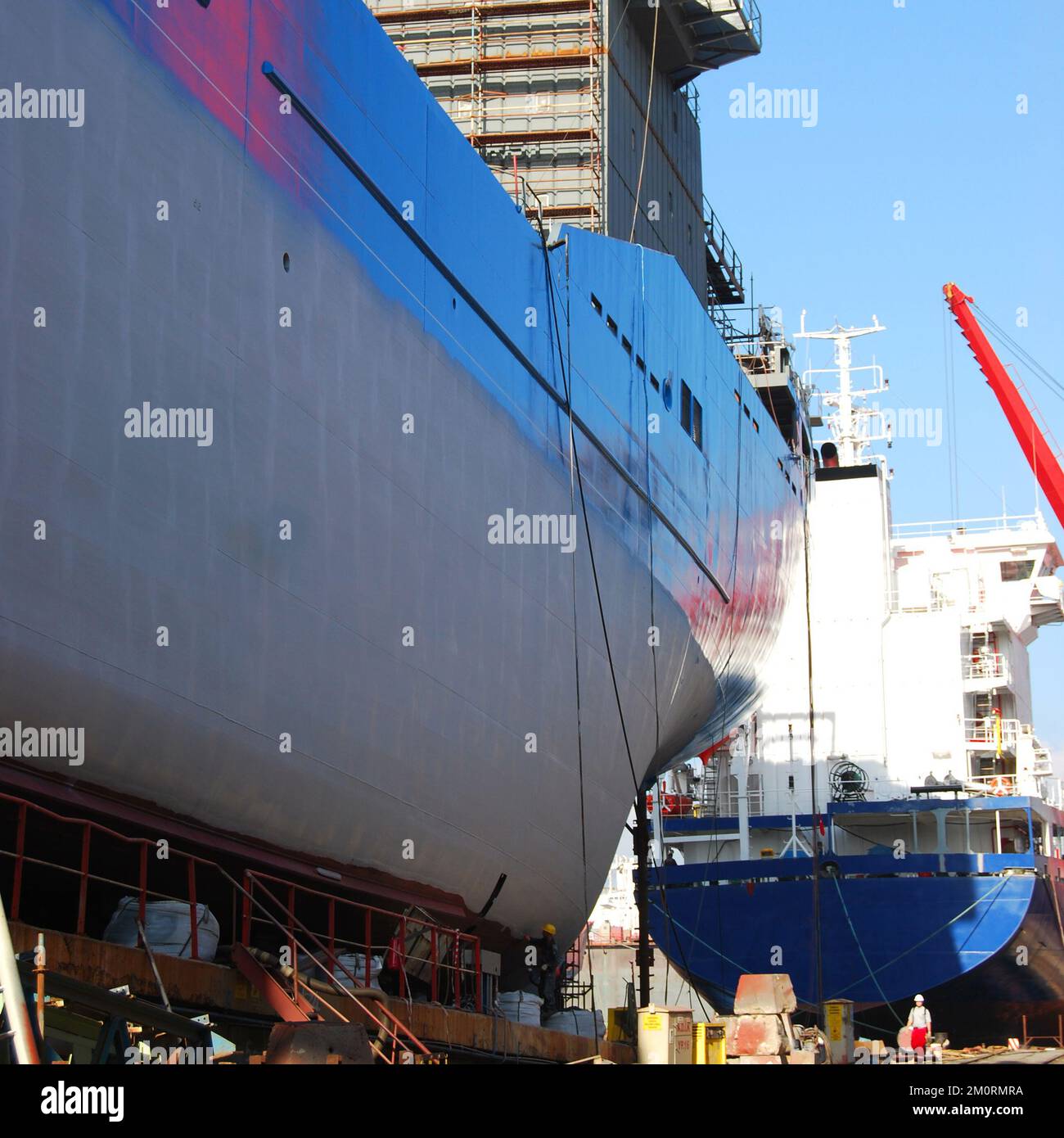 Big tonnage steel ship is under construction in shipyard, shipbuilding ...