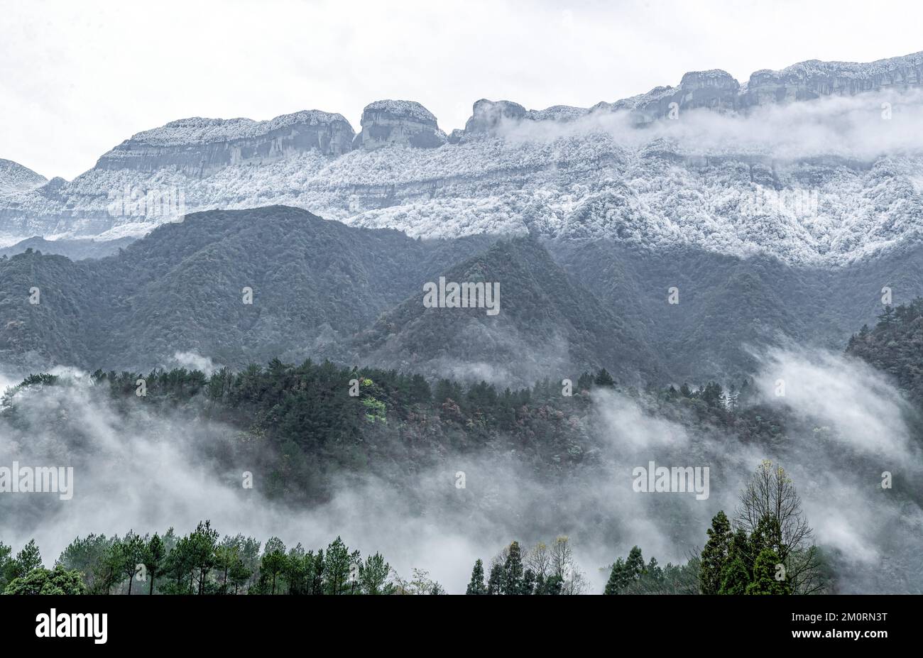 Aerial photo shows the snow scenery of Mount Jinfo in Nanchuan District ...
