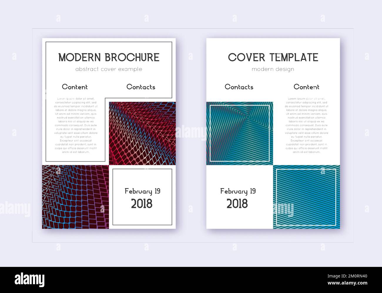 Business cover design template set. Red white blue abstract lines on ...