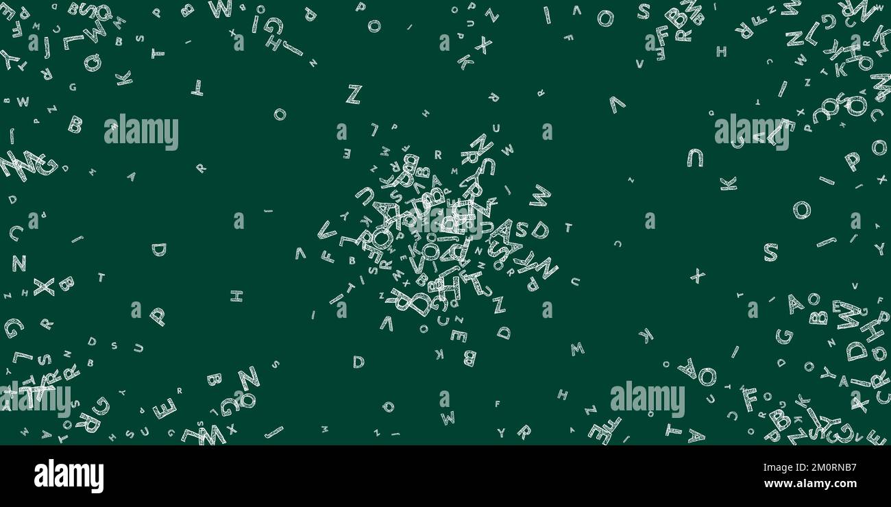 Falling letters of English language. Chalk handdrawn flying words of ...