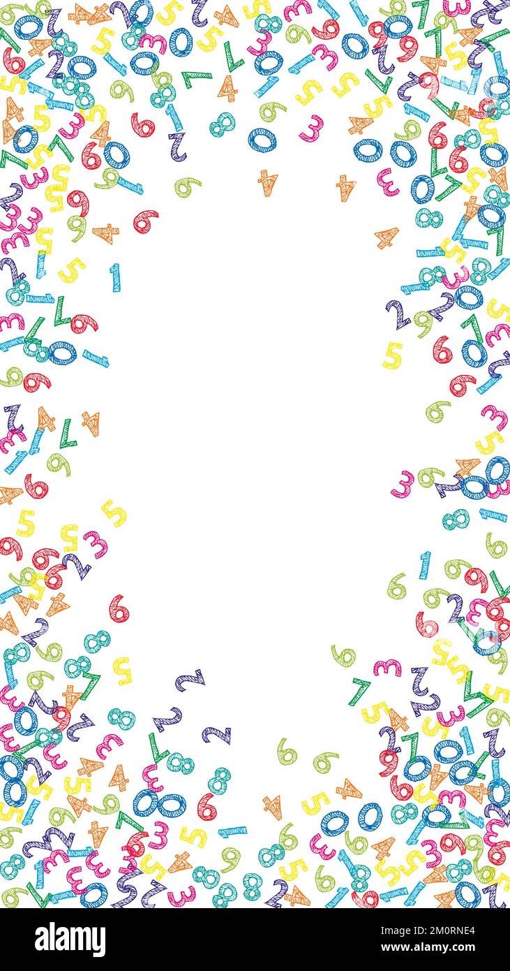 Falling colorful sketch numbers. Math study concept with flying digits ...