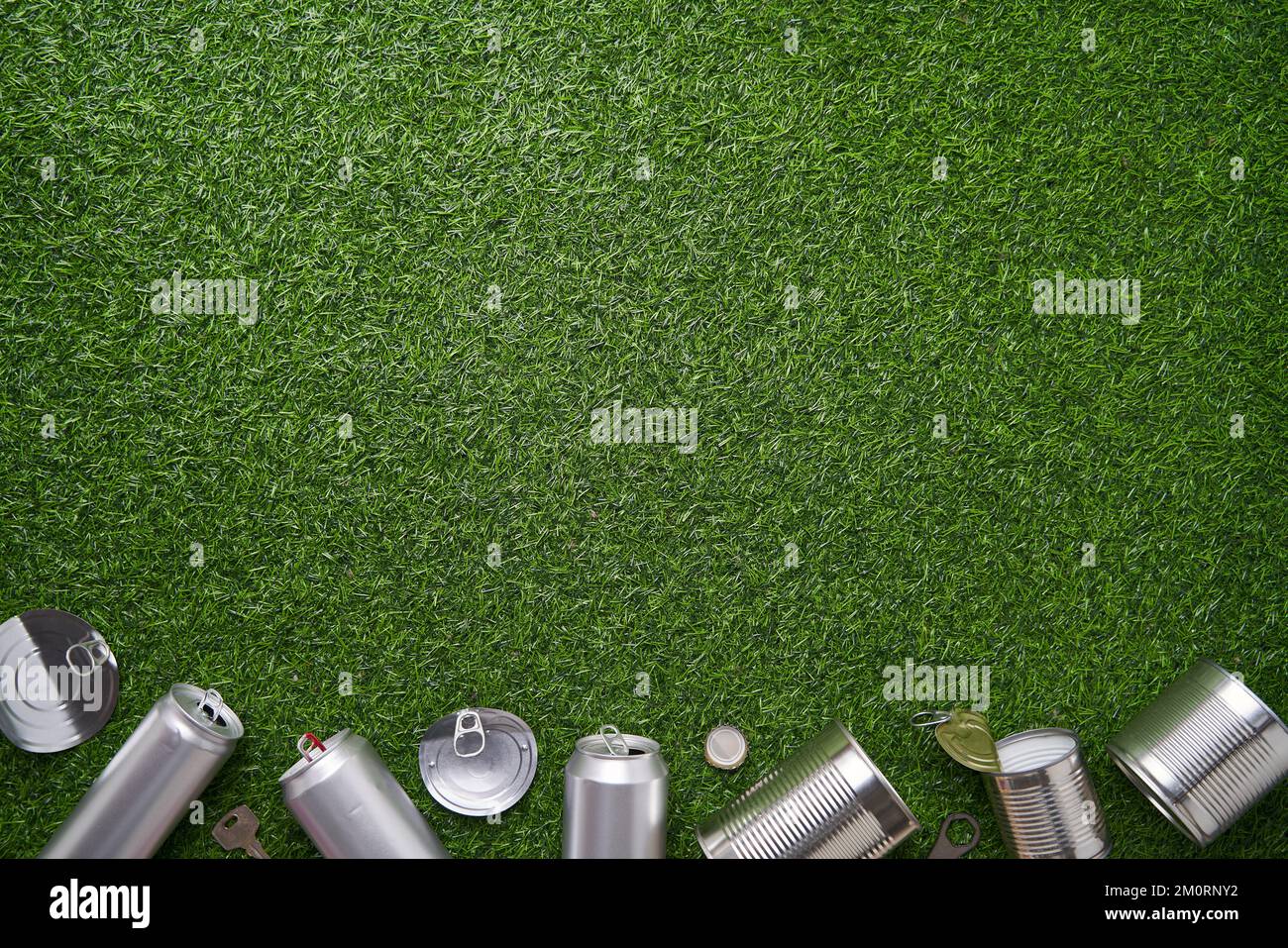 Many metal tins, cans and jars for recycling. Aluminum metal food and ...