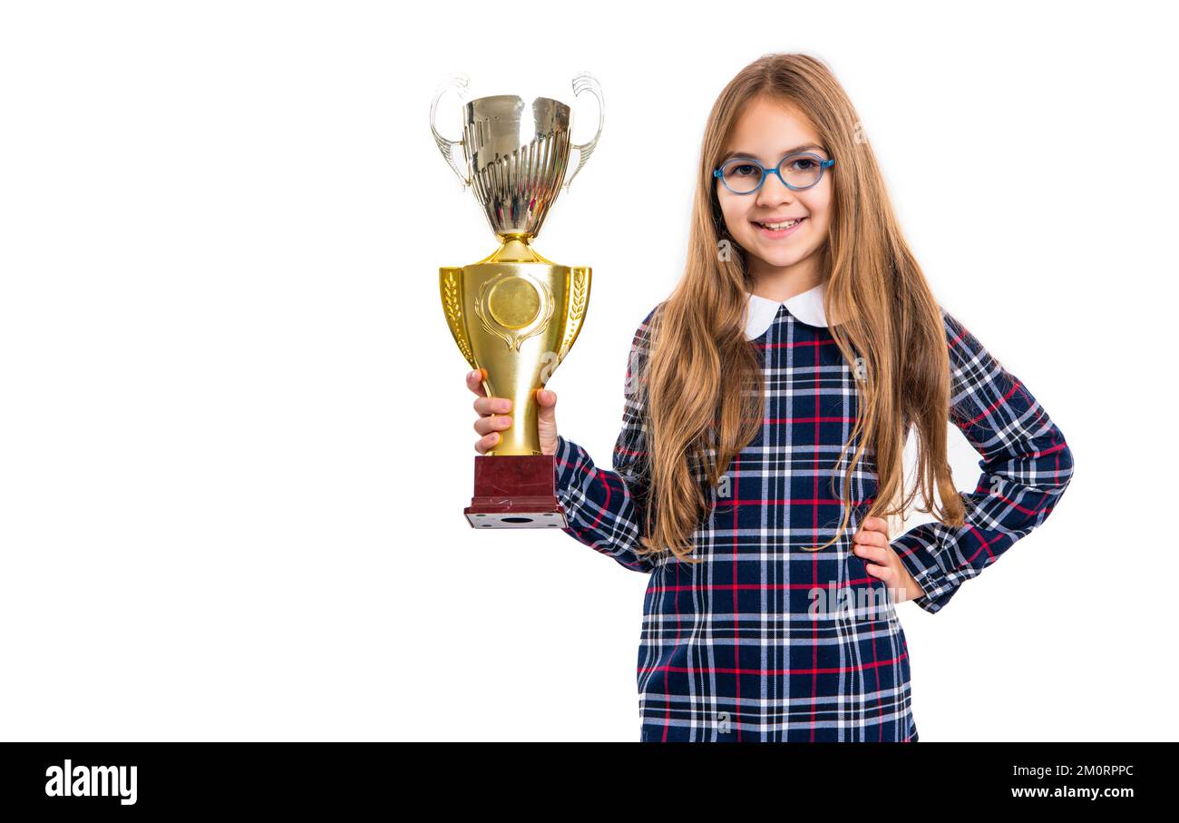photo of happy excellent school girl with award. excellent school girl ...