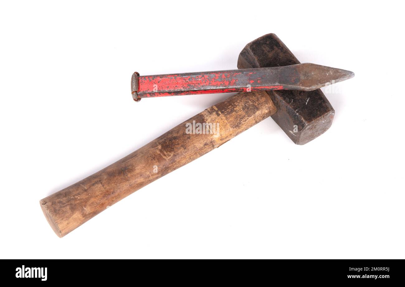 Old grungy chisel for stone works, isolated Stock Photo - Alamy