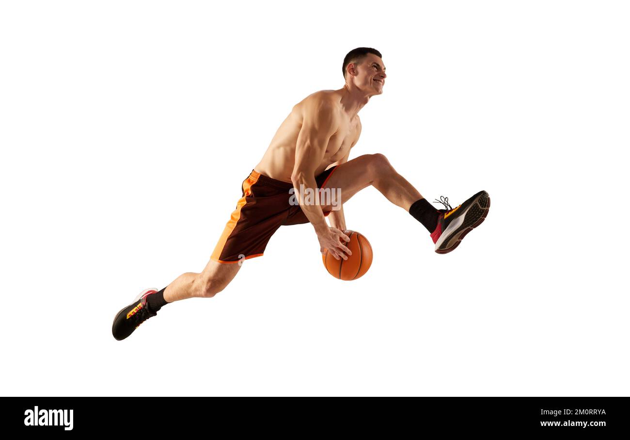 Dynamic footage of professional basketball player jumping with ...