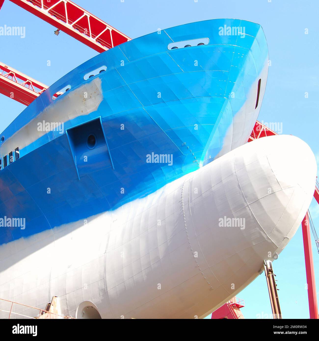 Big tonnage steel ship is under construction in shipyard, shipbuilding ...