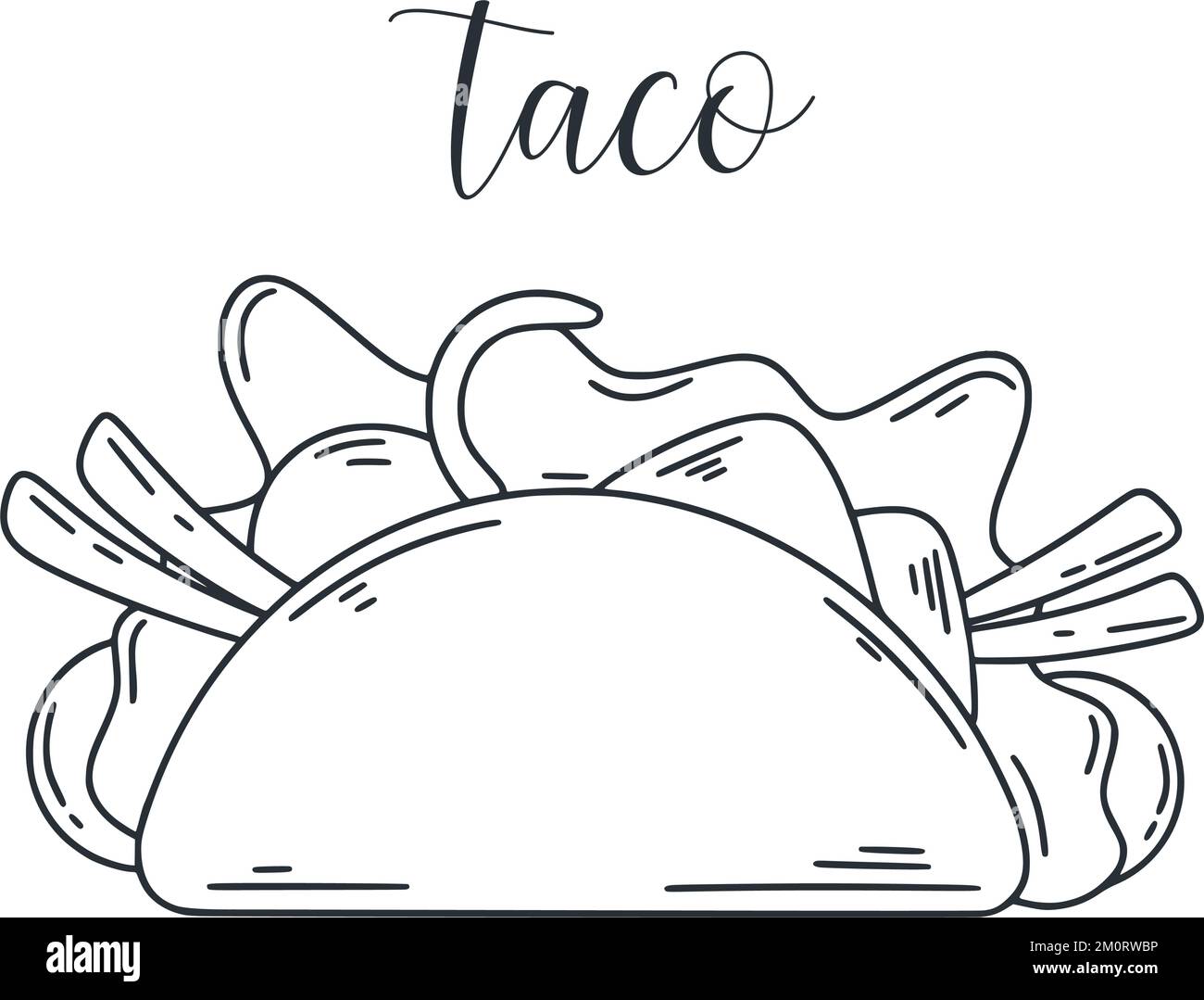 Taco doodle illustration. Ink sketch of stuffed tartilla. Mexican ...