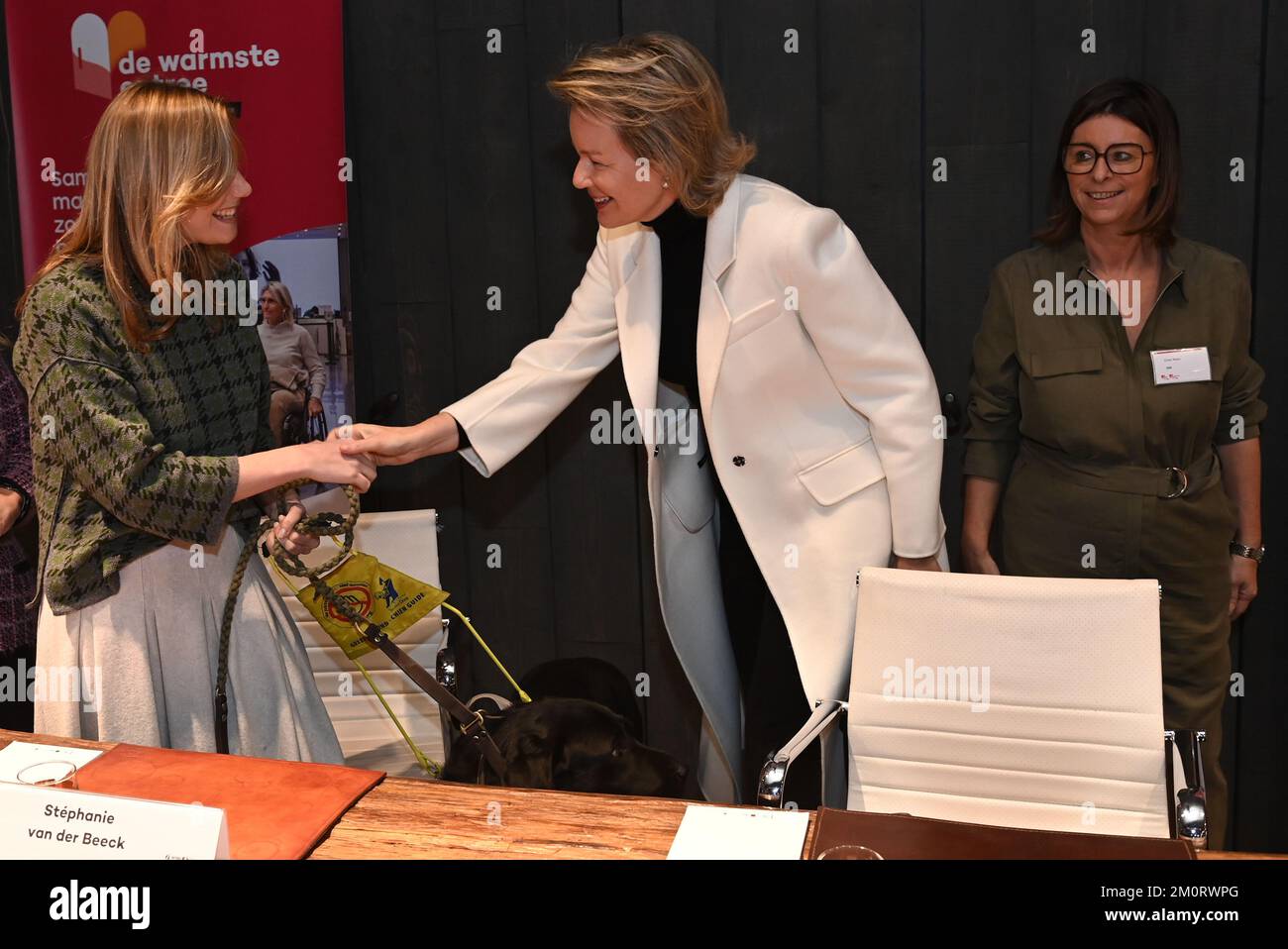 Stephanie van der Beek and Queen Mathilde of Belgium pictured during a ...