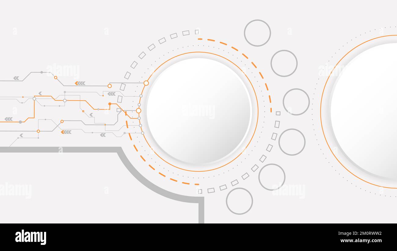 white circle technology background abstract. technology with line digital color grey, orange ...