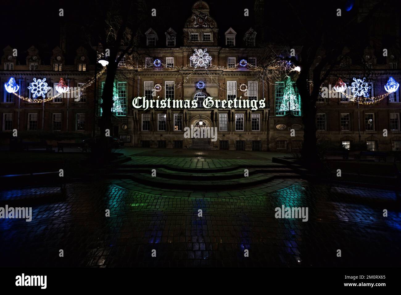 Leicester Town Hall decorated for Christmas Stock Photo - Alamy