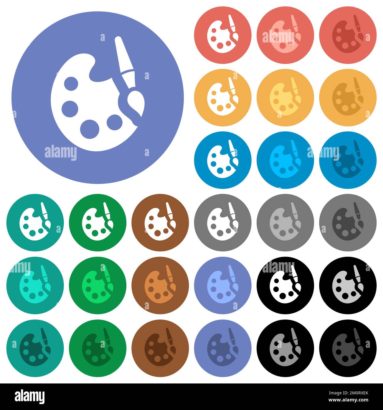Paint kit solid multi colored flat icons on round backgrounds. Included ...