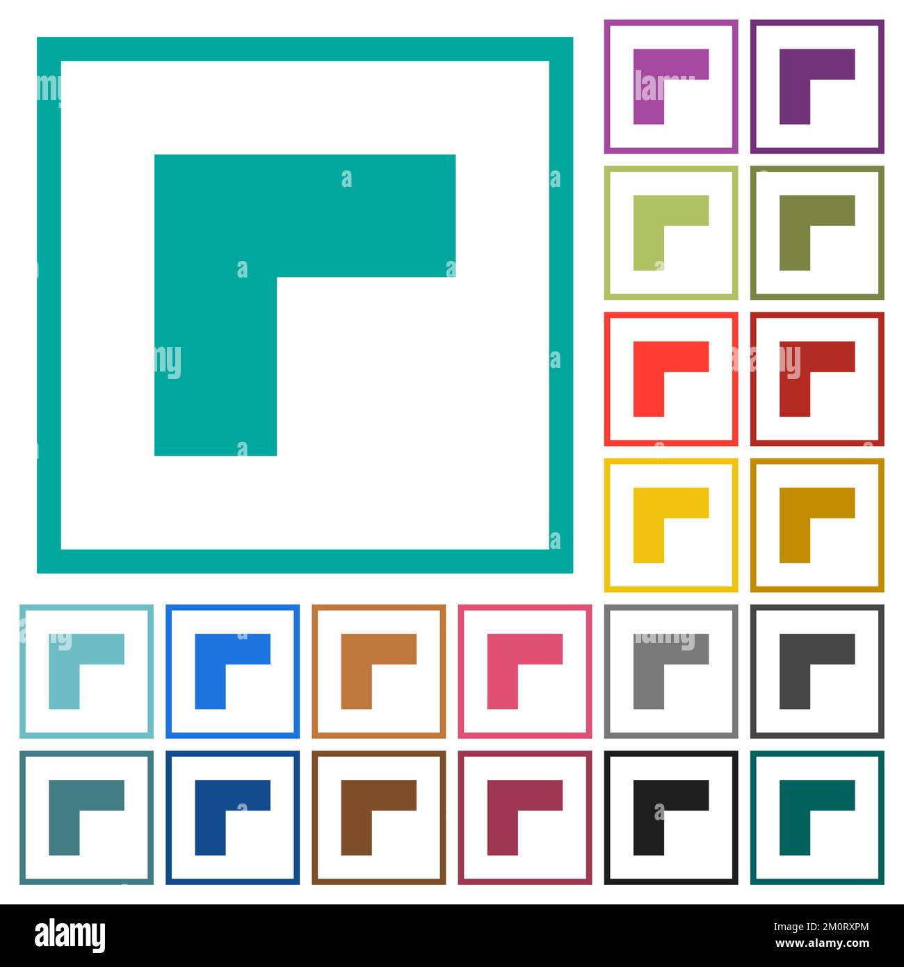 Top left 90 degrees angle arrow solid flat color icons with quadrant ...