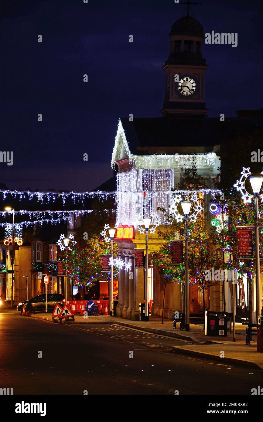 View along the High Street and Fore Street with pretty Christmas ...