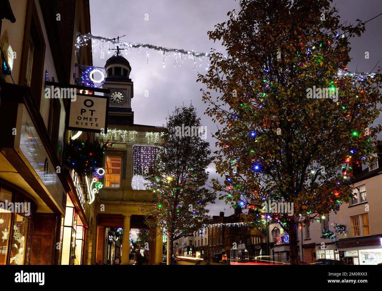 View along the High Street and Fore Street with pretty Christmas ...