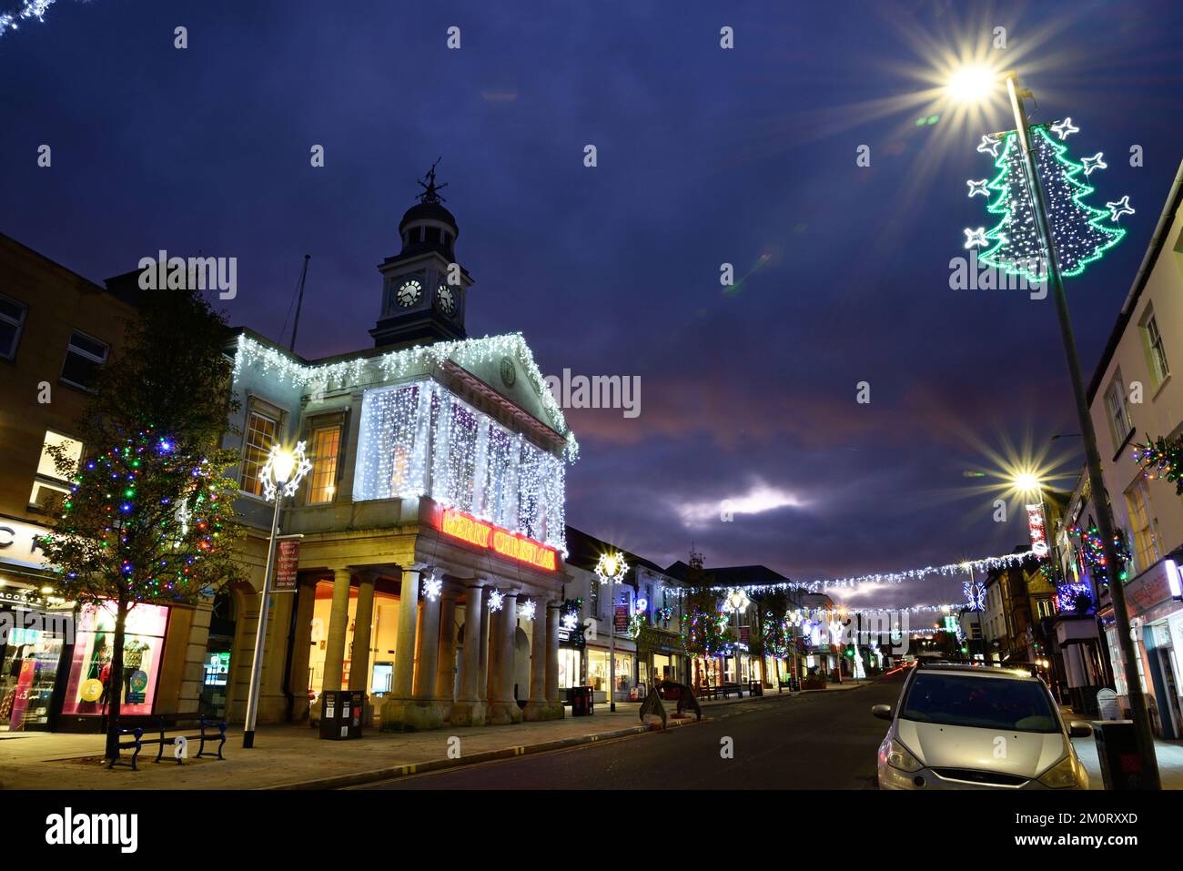 View along the High Street and Fore Street with pretty Christmas ...