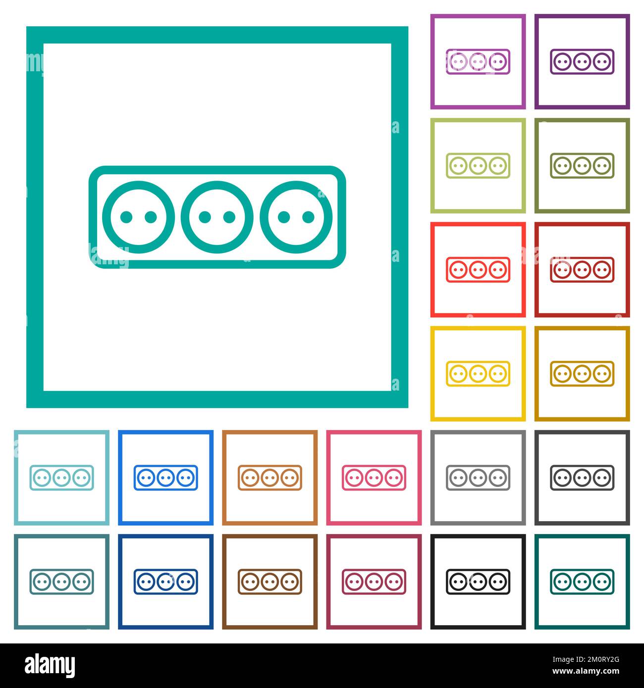 Electrical outlet with three sockets outline flat color icons with ...
