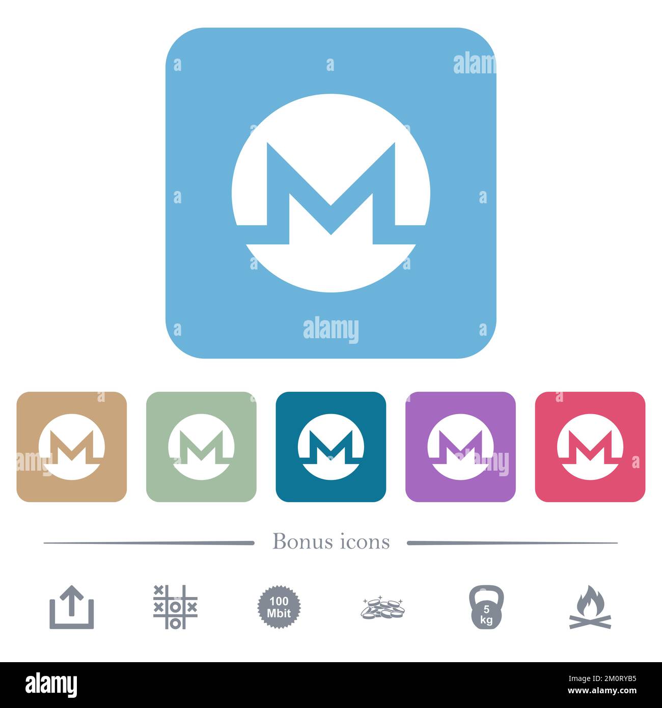 Monero digital cryptocurrency white flat icons on color rounded square ...