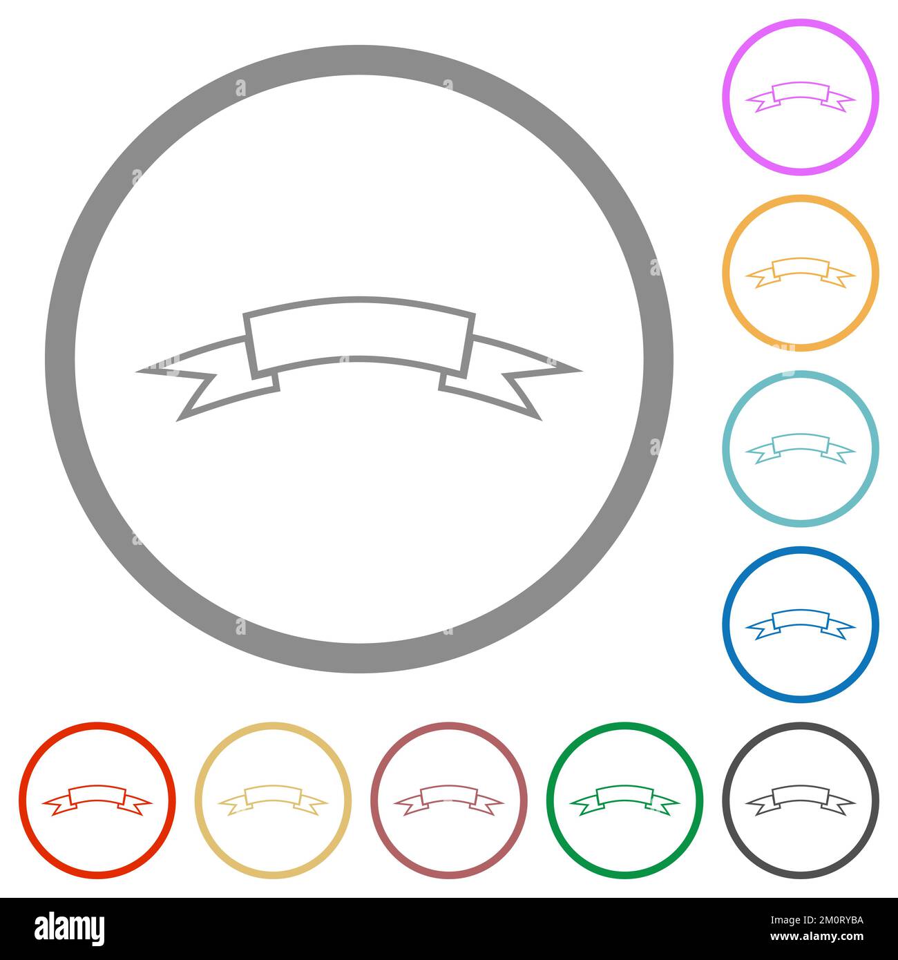Title ribbon outline flat color icons in round outlines on white ...