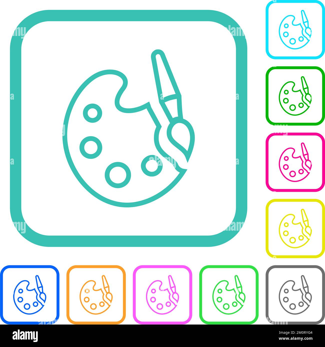 Paint kit outline vivid colored flat icons in curved borders on white ...