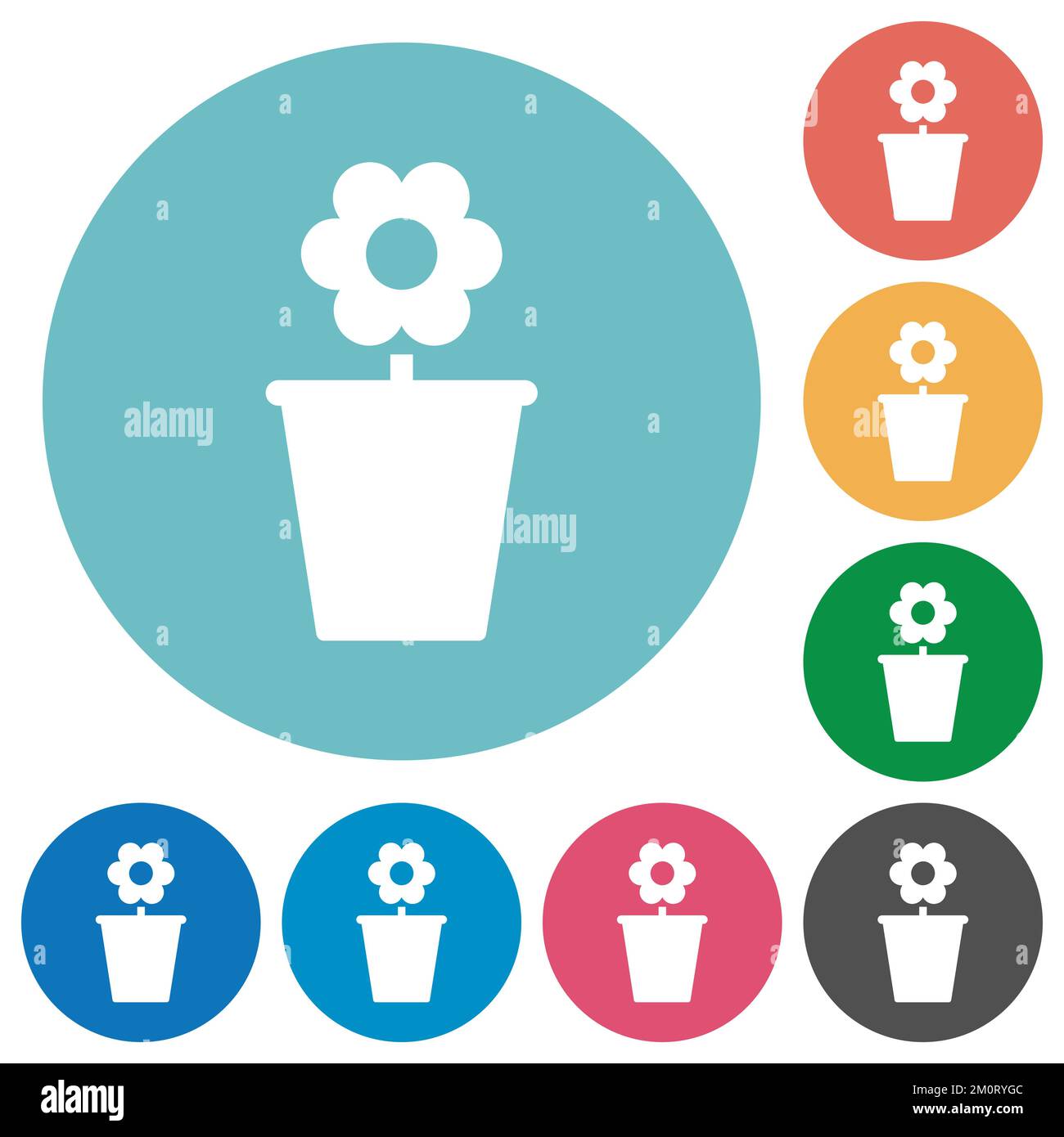 Flowerpot with flower solid flat white icons on round color backgrounds ...