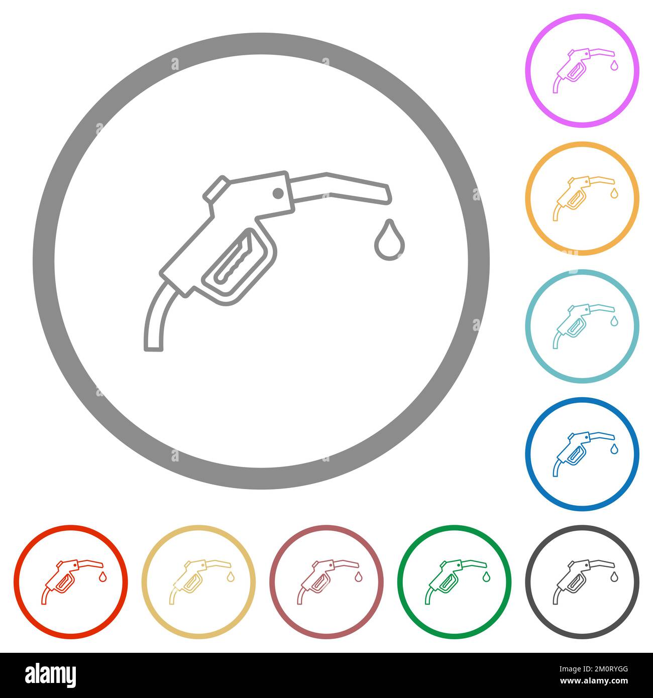 Gasoline pump fuel nozzle outline flat color icons in round outlines on white background Stock ...