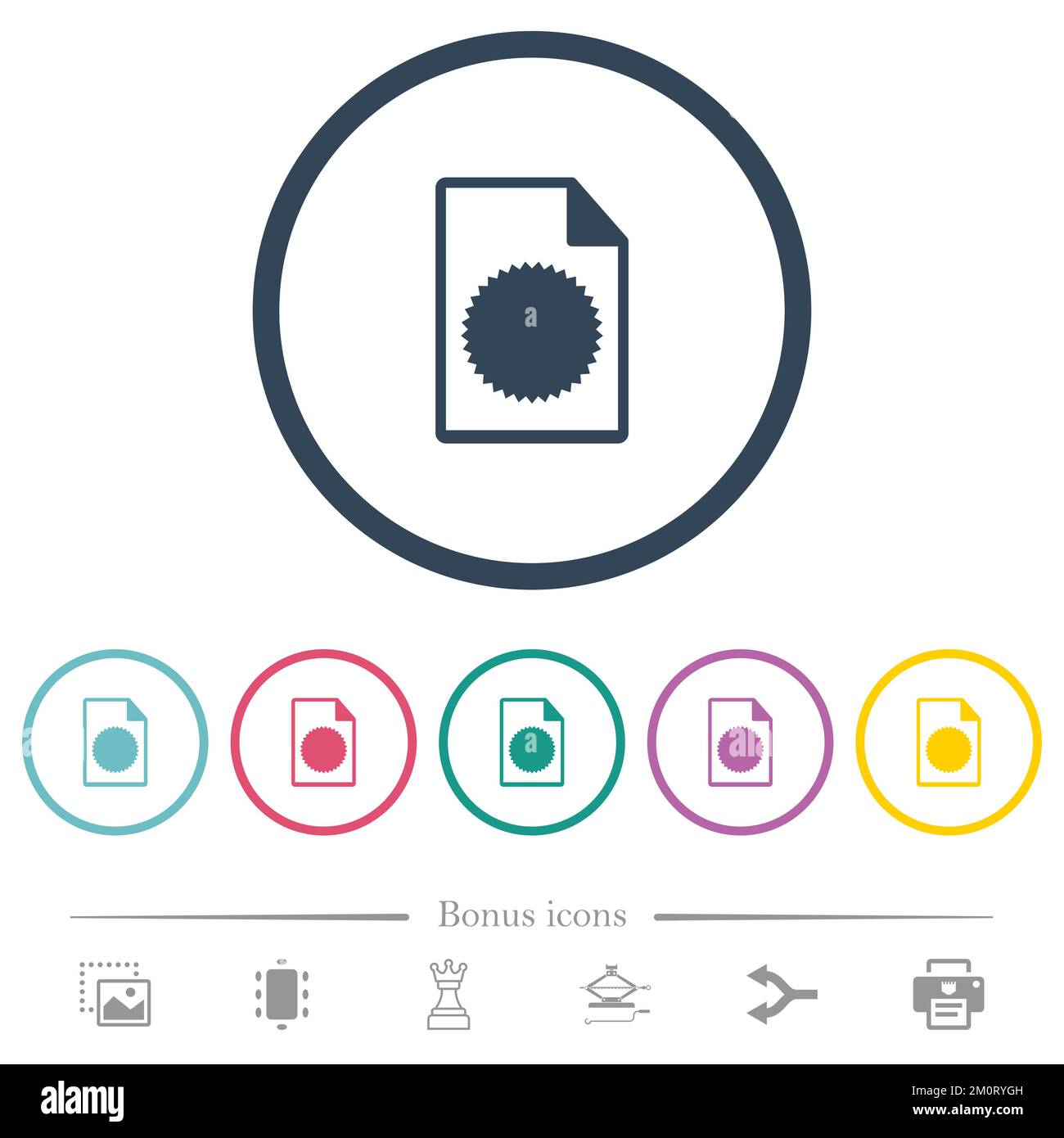 Certificate file flat color icons in round outlines. 6 bonus icons ...