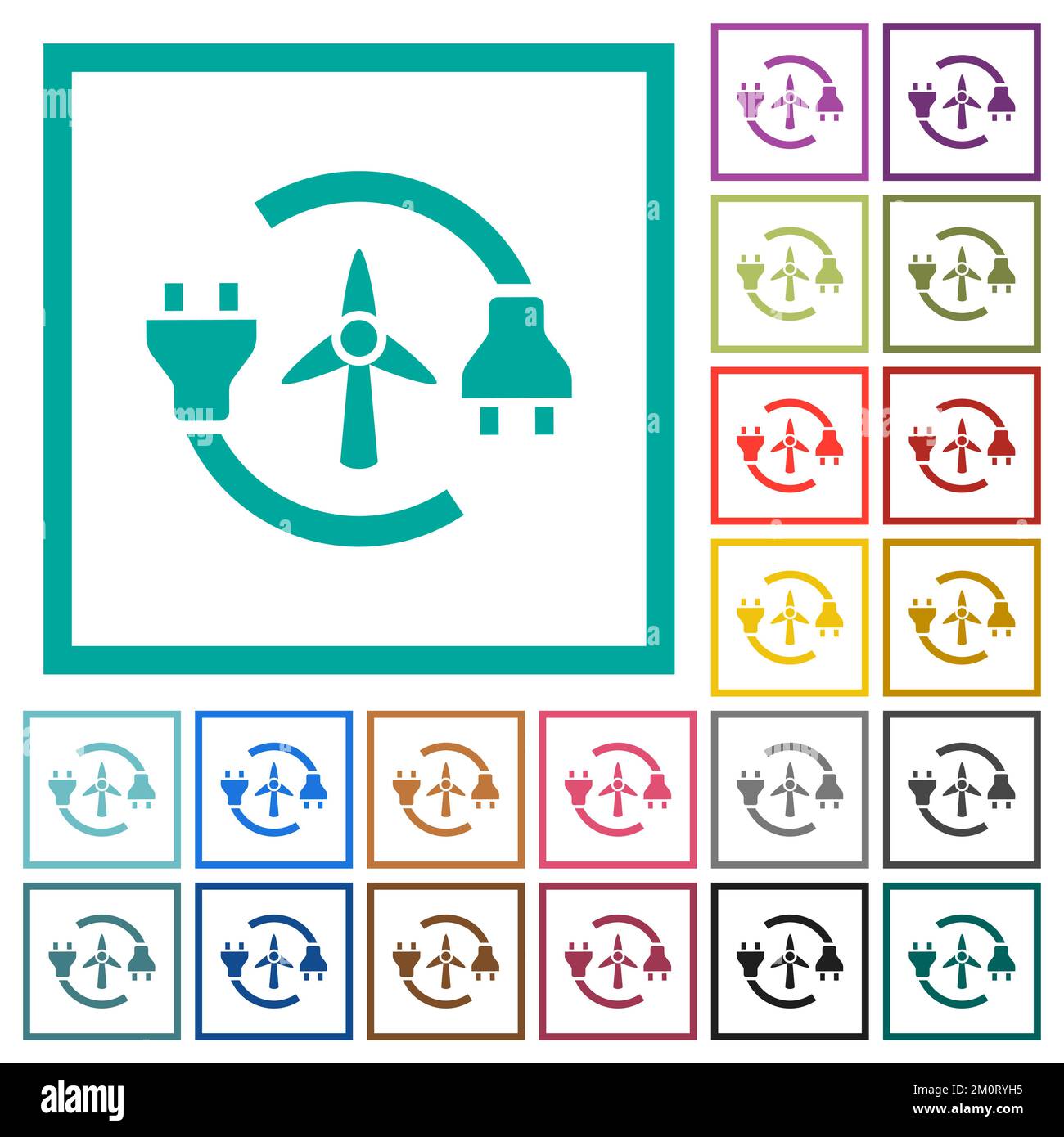 Wind energy flat color icons with quadrant frames on white background ...