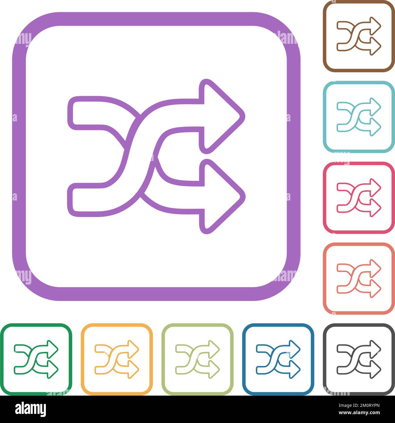 shuffle outline simple icons in color rounded square frames on white ...