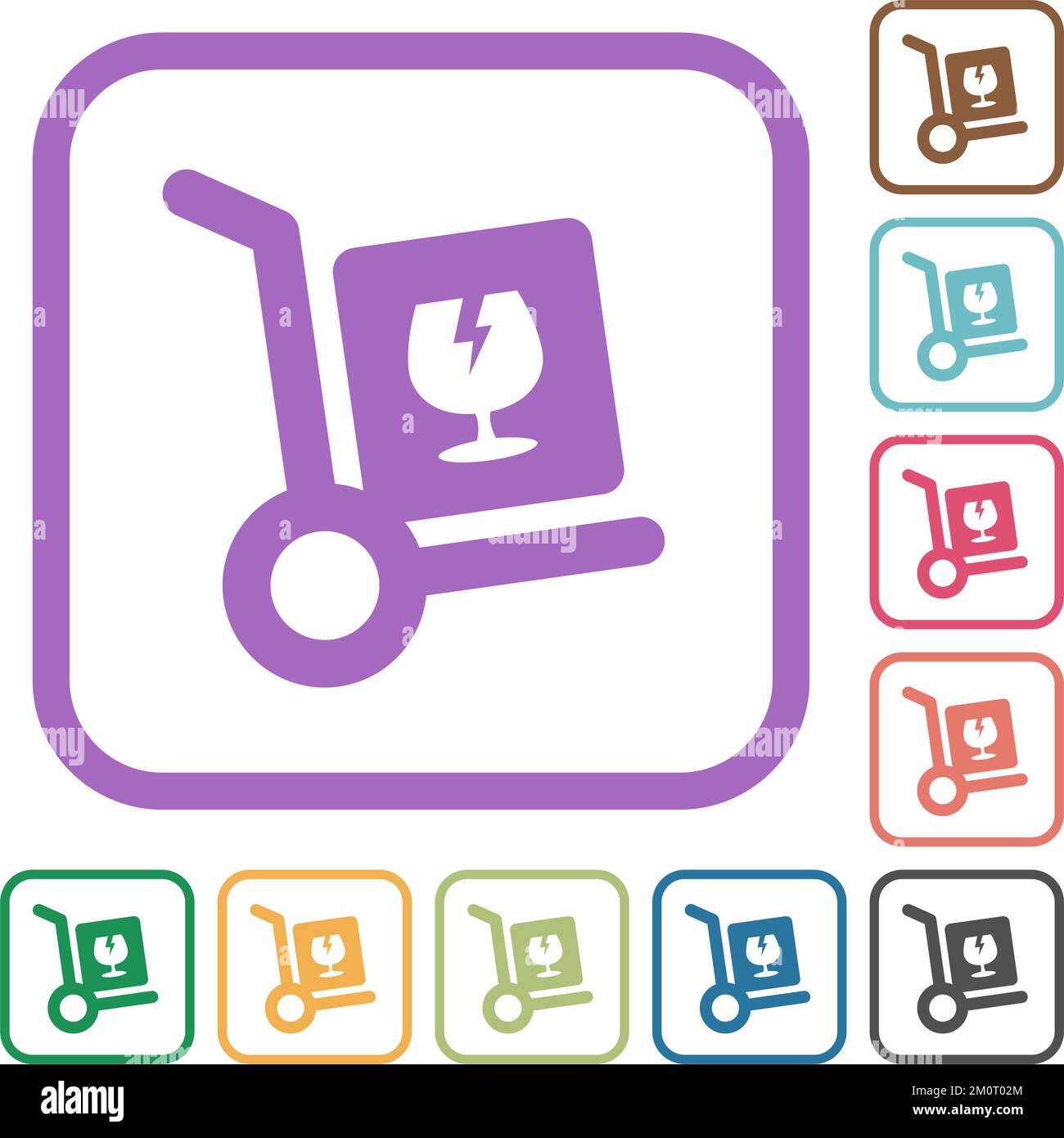 Fragile parcel delivery solid simple icons in color rounded square ...