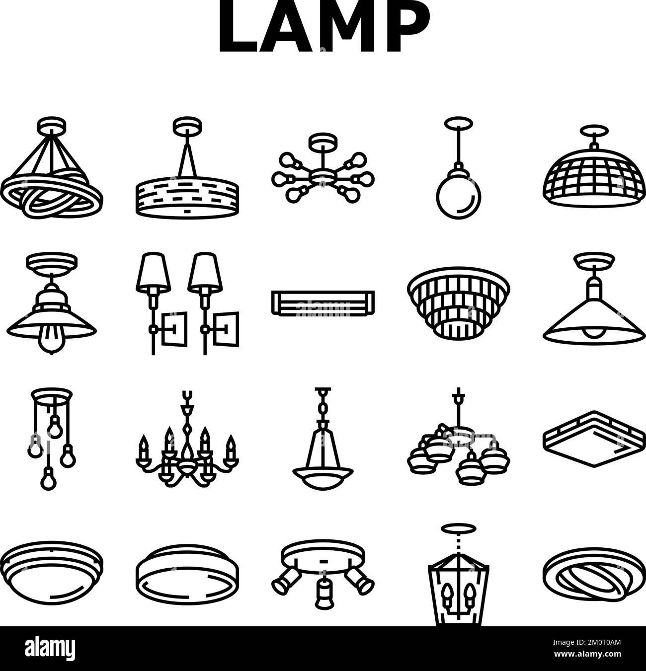 lamp ceiling light interior home icons set vector Stock Vector Image ...