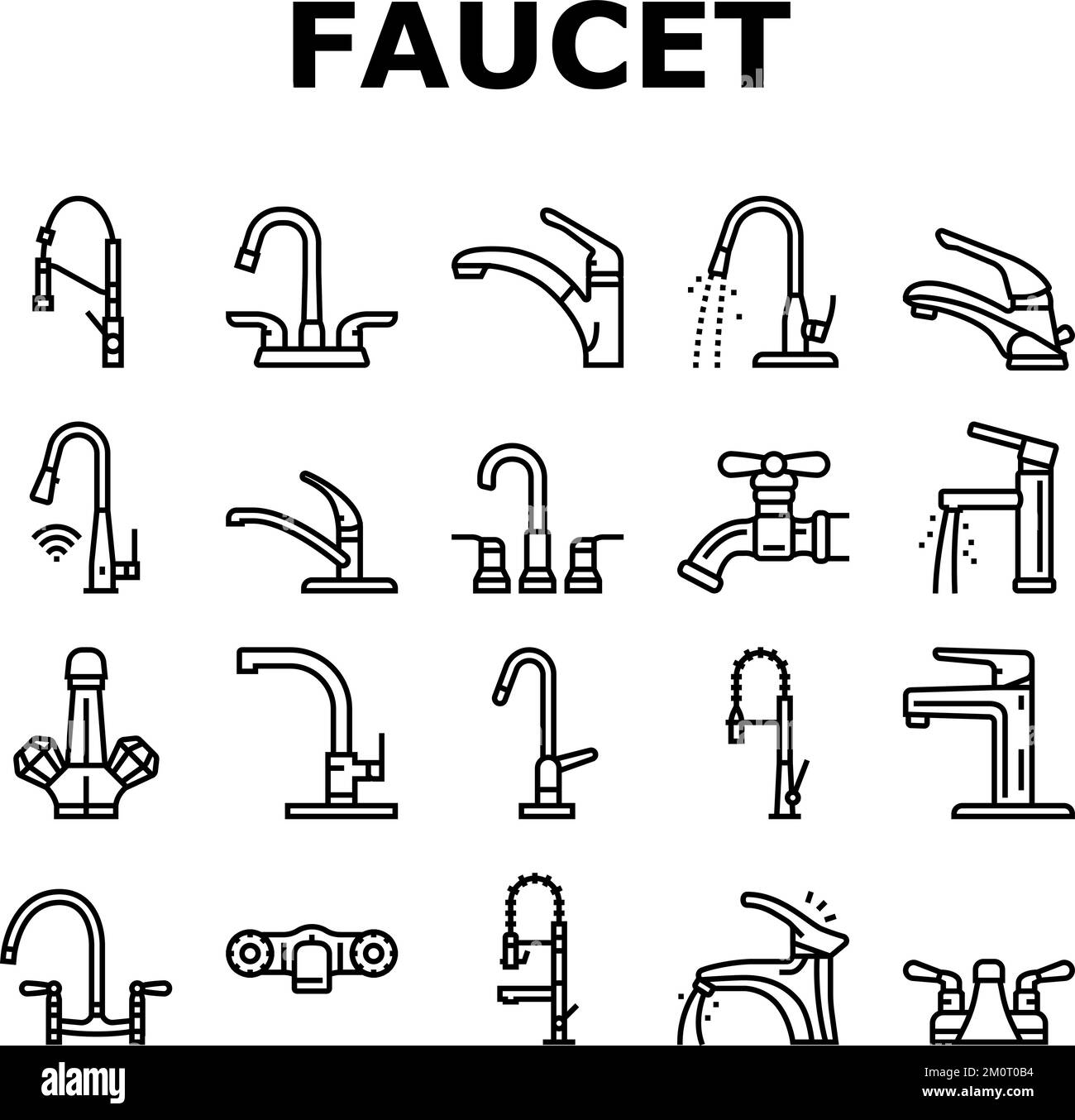 faucet water sink tap bathroom icons set vector Stock Vector Image ...