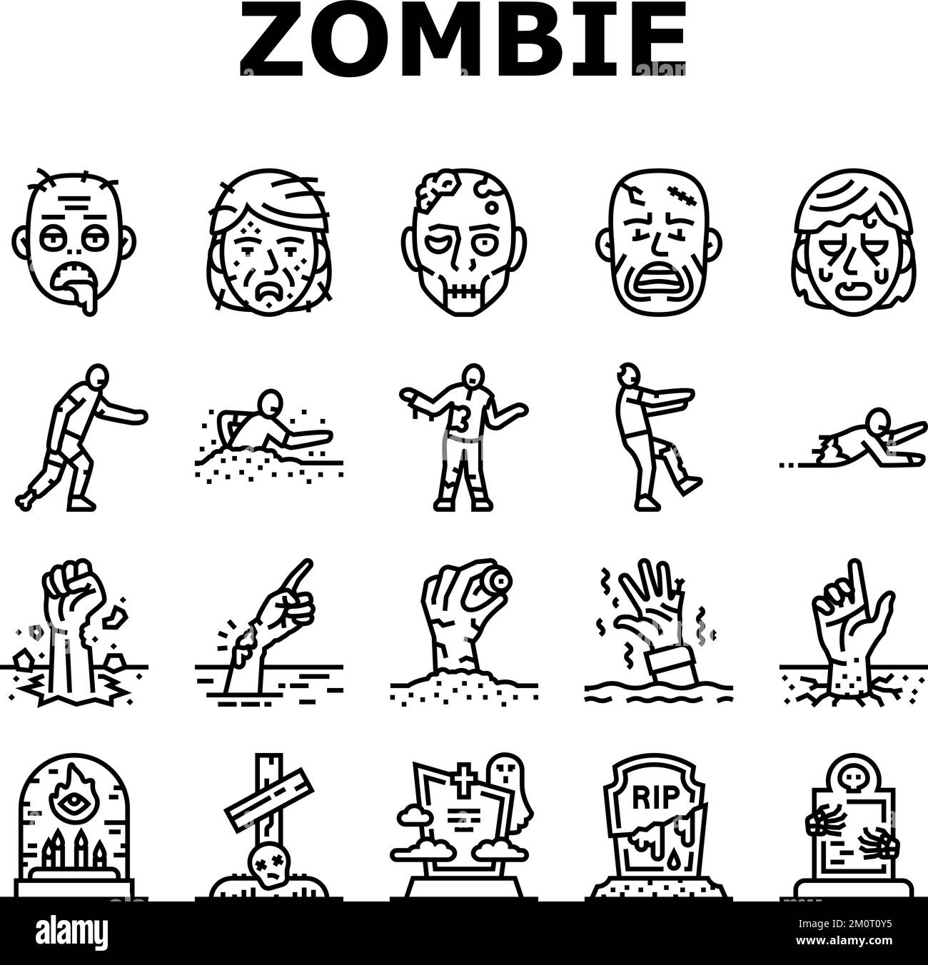 zombie horror scary dead evil icons set vector Stock Vector Image & Art ...